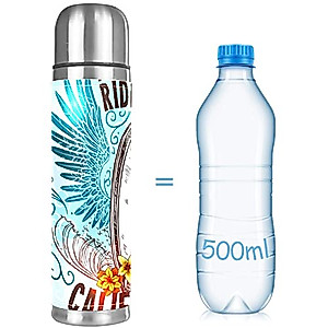 California Surf Board with Wing Stainless Steel Water Bottle Leak-Proof, Double Walled Vacuum Insulated Flask Thermos Cup Travel Mug 17 OZ