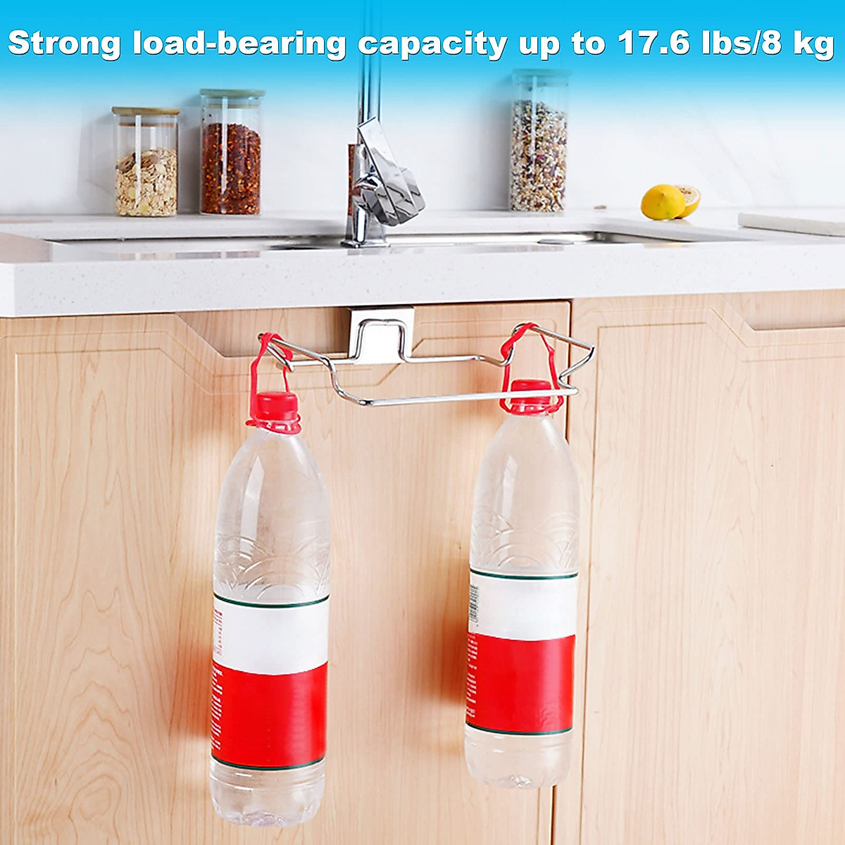 4 PCS Stainless Steel Trash Bag Holder for Kitchen Cabinet Door Cupboards, Under Sink Hanging Garbage Bag Holder, Metal Over Cabinet Door Trash Bag Holder for Kitchen RV Camper (Silver)