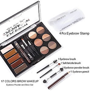 MAEPEOR Eye Brow Kit 25 Piece Waterproof Eyebrow Palette Set 12 Colors Eyebrow Powder 5 Colors Brow Wax 4 Eyebrow Stencils 3 Brushes 1 Eyebrow Pencil for Novice and Professional (25 Piece Set)