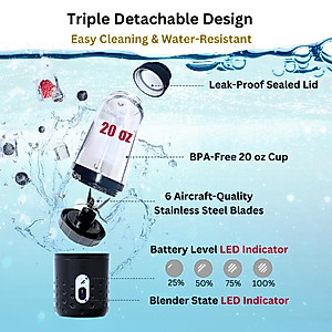 Portable blender, PopBabies Blender for Shakes and Smoothies with 3 Batteries 7500mah USB Rechargeable, Bullet Proof Coffee Blender, Hot and Cold Dual Personal Blender Powerful and Durable 2nd Gen
