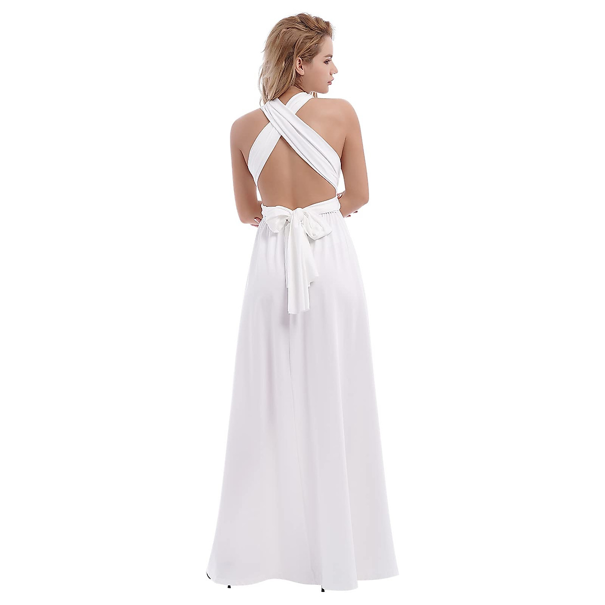 IBTOM CASTLE Women's Transformer/Wrap Solid Maxi Cocktail Dress (4/XS, White)