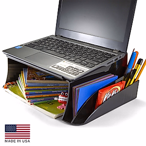 Officemate Telephone Stand, Laptop Stand, Black Plastic Computer Riser, Laptops Elevator for Desk, 12.5 x 10 .125 x 5.25 Inches, Black (21522)