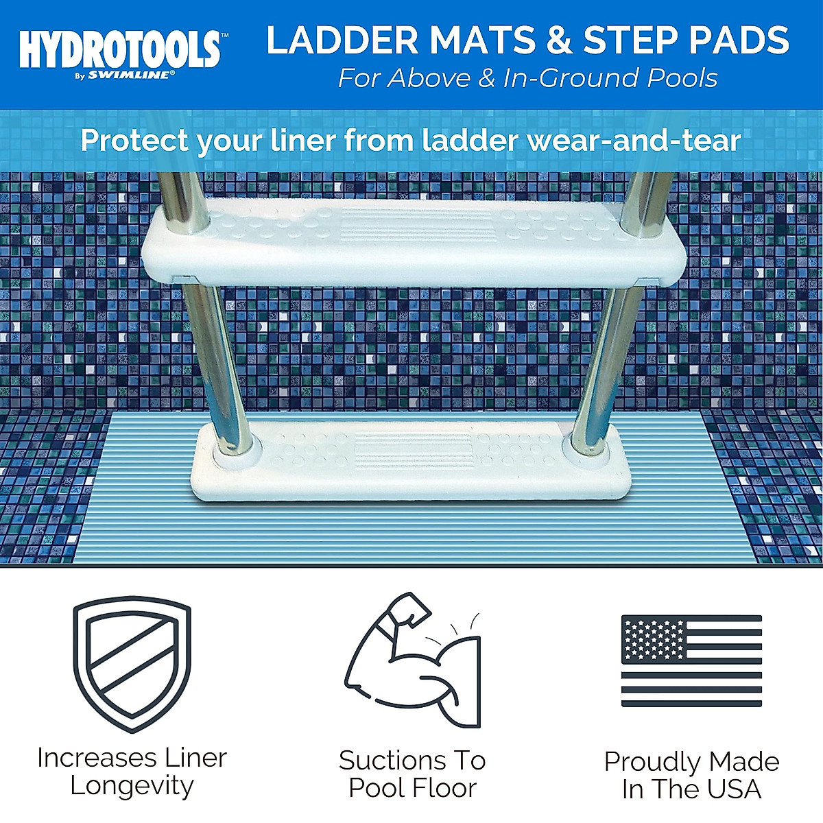 SWIMLINE HYDROTOOLS Protecitve Pool Ladder Mat For Above Ground Pools Stairs, Steps, & Ladders | 30 x 36 INCH | Safety & Stability Swimming Pool Accessories | Made in USA | Premium Durable Material