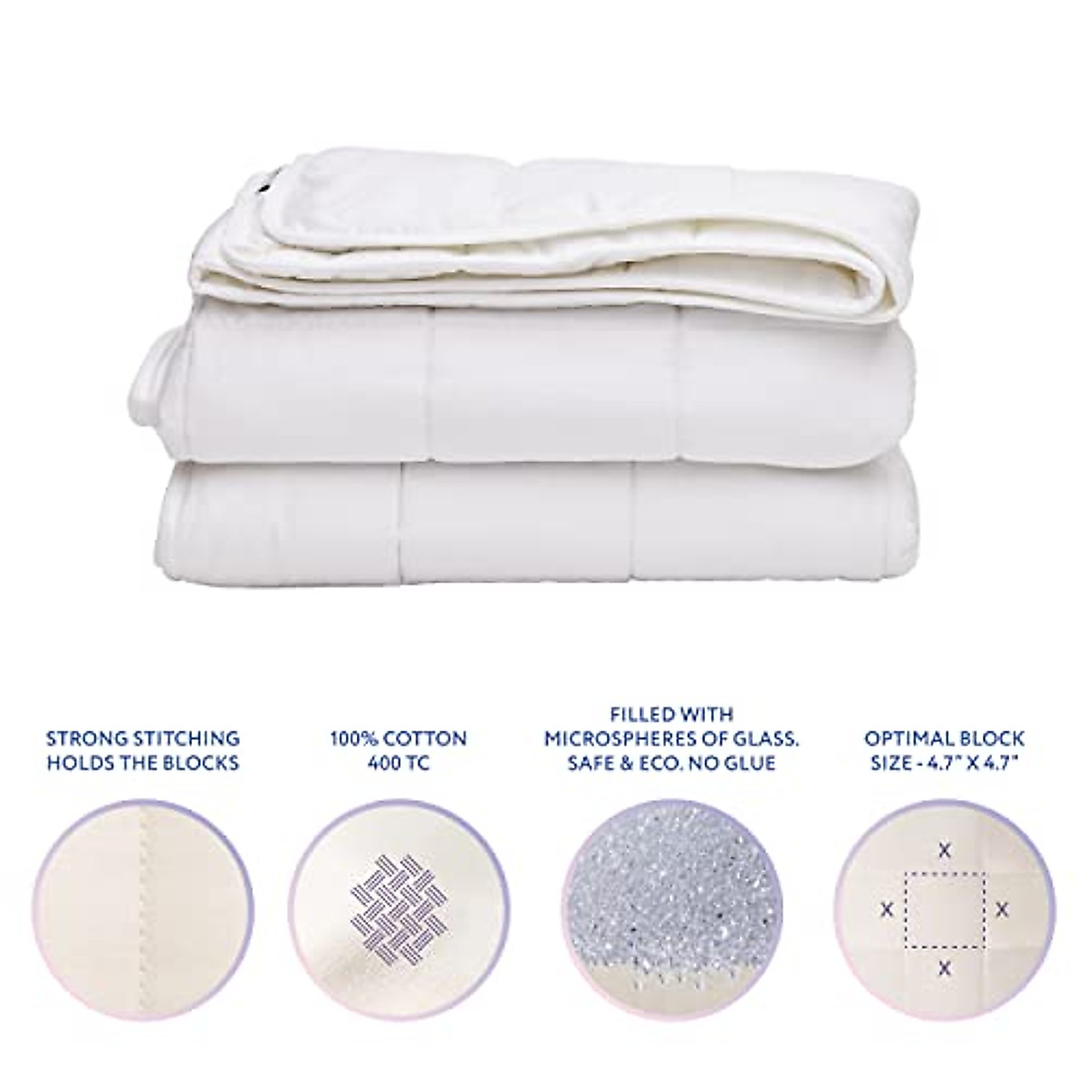 SLEEP & GLOW Cooling Weighted Blanket Premium 400 TC Cotton with Glass Beads & No Glue All Season Breathable Heavy Blanket - 10 LBS Single Size 48” x 72” (White)