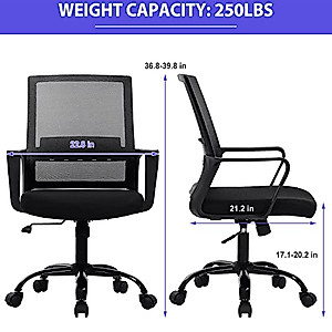 Pazidom Small Office Chair Home Office Desk Chair Computer Chair Work Chair Mesh Chair Rolling Chair with Armrest for Home Office, Black