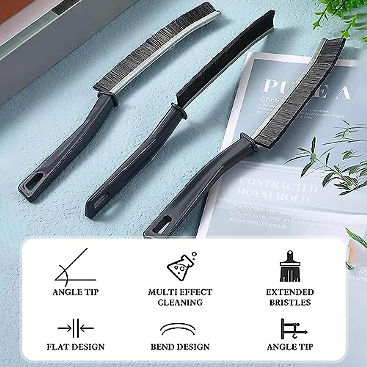 Crevice Brush Window Sink Cleaning Brush Crevice Cleaning Tools Bathroom Crevice Brush Long Crevice Brush Hard Bristle Brush Kitchen Tile Handheld Crevice Cleaning Brush Supplies (2PCS)