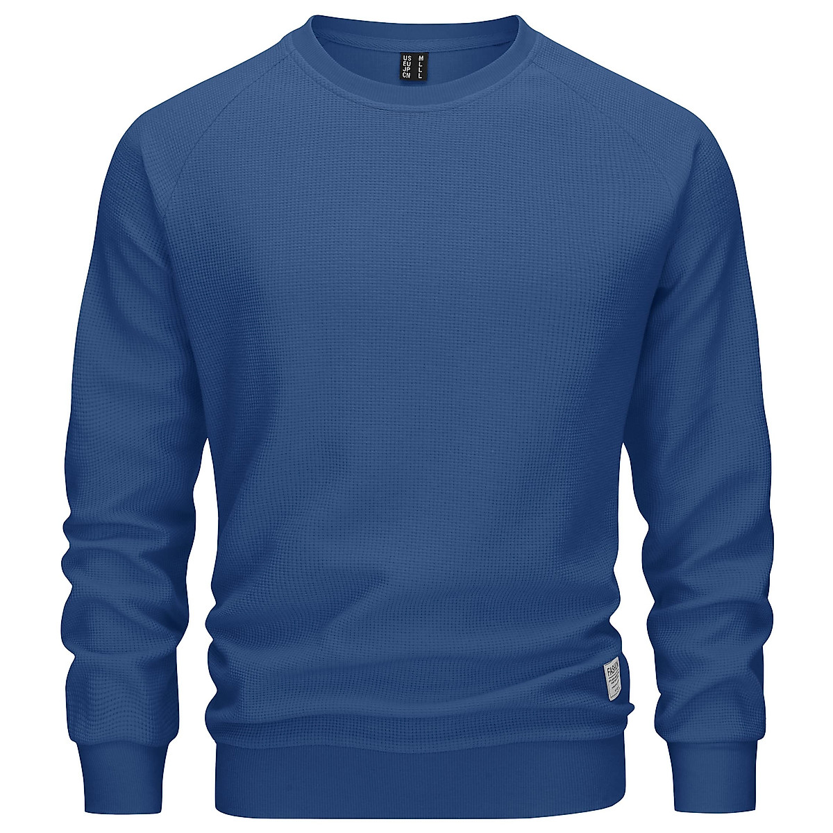 TACVASEN Mens Shirts Crew Neck Sweatshirt for Mens Fashion Pullover Cotton Long Sleeve Soft Lightweight Casual Waffle Knit Crewneck Sweatshirts Blue Grey 2XL
