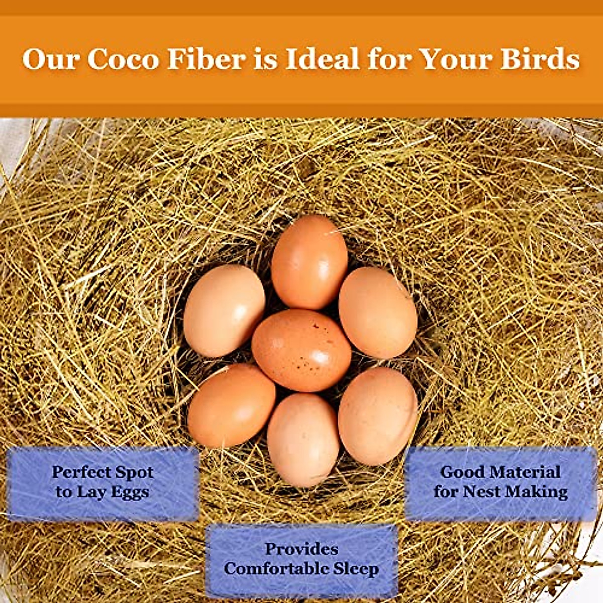 SunGrow Coconut Husk Fiber Bird Nesting Material for Mourning Dove, Straw Nest for Diamond Dove Bird House, Pet Bird Cage and Small Animals Bedding , Suitable For Hamster, Gerbils, Chinchillas, 3 oz