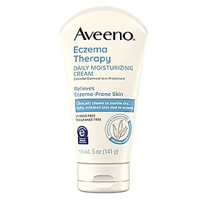 Aveeno Eczema Therapy Daily Moisturizing Cream for Sensitive Skin, Soothing Lotion with Colloidal Oatmeal for Dry, Itchy, and Irritated Skin, Steroid-Free and Fragrance-Free, 5 oz (Pack of 3)