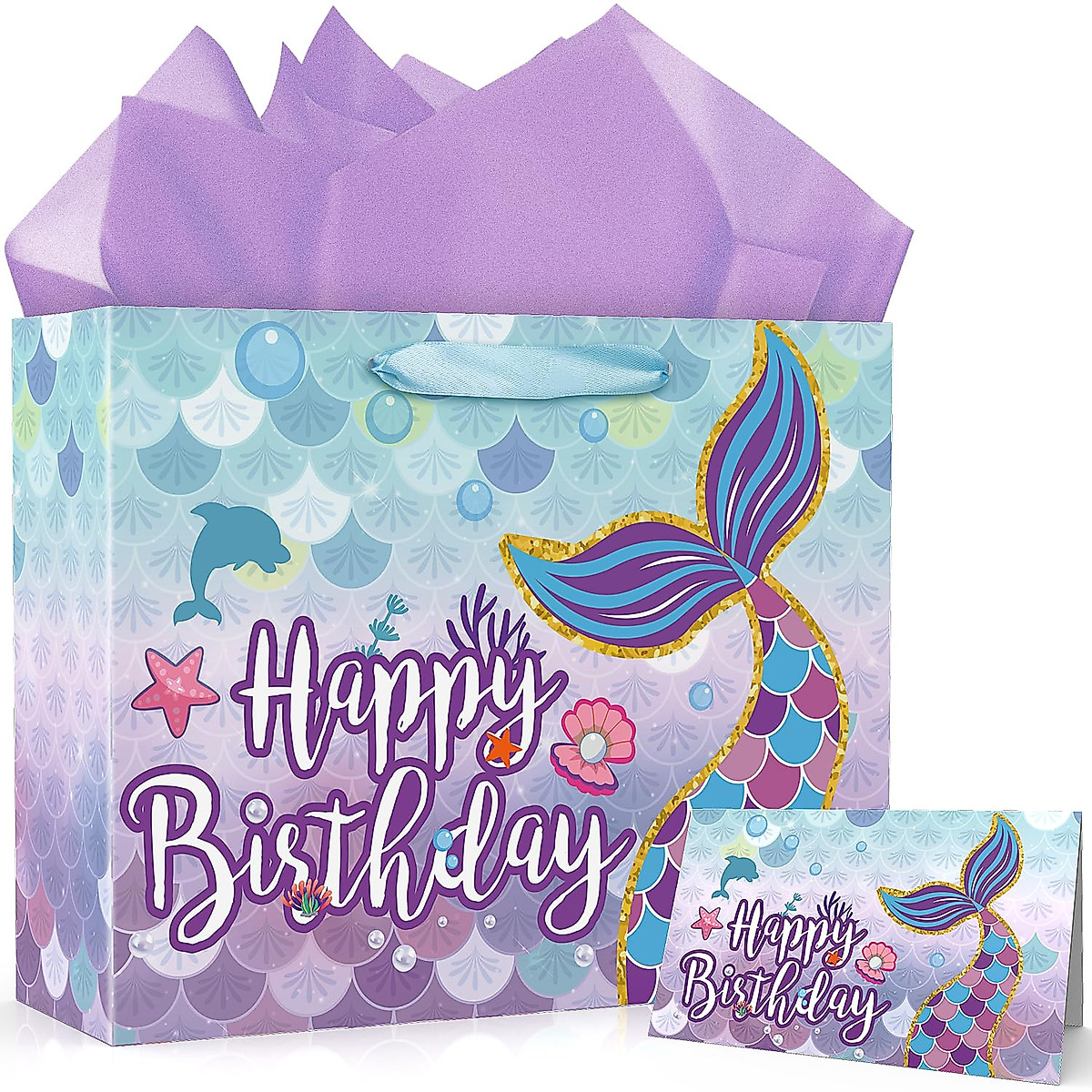 MDCGFOD 13" Large Birthday Gift Bag with Tissue Paper and Card, Birthday Gift Bag for Kids, Happy Birthday Gift Set for Birthday Theme Party Favors Supplities Baby Showers Shoppings Bag