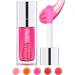 Hydrating Plumping Lip Glow Oil,Shine Tinted Lip Gloss,Glow Reviver Lip Oil,Long Lasting Moisturizing Clear Lip Plumper Oil Tint for Lip Care Dry Lips,Women's Day Makeup Gift ( (#007 Raspberry Red)