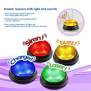 BEAN LIEVE 4-Pack Game Buzzers - Family feud Buzzer with Lights and Sounds, Answer Buzzers for Classroom, Quizzes Party, Buzzer for Game Show for Kids, Adults and Teacher Supplies