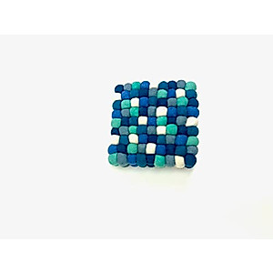 Handmade Trivet, Felt Ball Trivet, Potholders, Trivets, 100% Wool, Felt, Hot Pot Holders (Set of 2) Hot Pads, Flexible, Durable, Heat Resistant Mat, Mats, Square Trivet (Bluesh, Square)