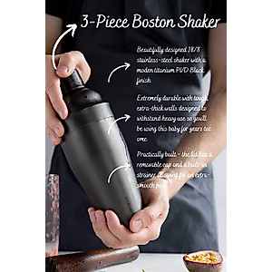 Mixology Bartender Kit | Premium Titanium Cocktail Set | 6-piece | Cocktail Shaker Set including Cocktail Shaker 19 oz, Bar Blade, Jigger, Wood Muddler, Cocktail Strainer, Bar Spoon and Wax Canvas Bag