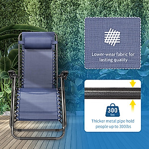 Bonnlo Infinity Zero Gravity Chair, Outdoor Lounge Patio Chairs with Pillow and Utility Tray Adjustable Folding Recliner for Deck,Patio,Beach,Yard Pack 2 (Blue)