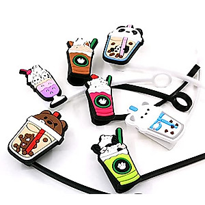 Straw Cover Cap 7 Pieces Reusable Silicone Straw Toppers Drinking Straw Tips Lids for 6-8 mm Cute Straws Plugs (Not include Straw) Style1