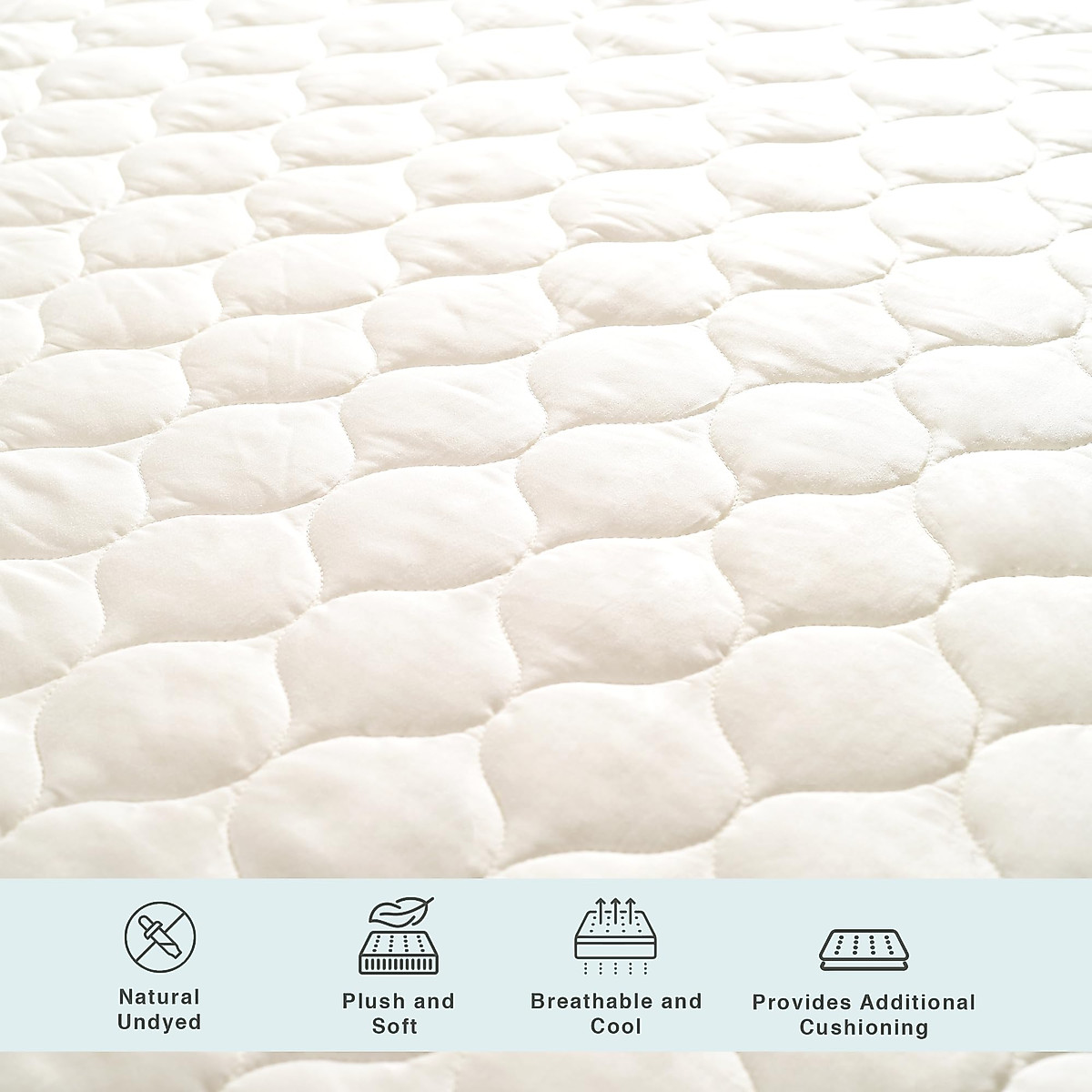 FABDREAMS Organic Quilted Mattress Protector Queen Size | Queen Mattress Pad| Queen Mattress Cover| Naturally Breathable | Noiseless| Fits up to 17" Deep Pocket| Temperature Regulating | Queen | Ivory