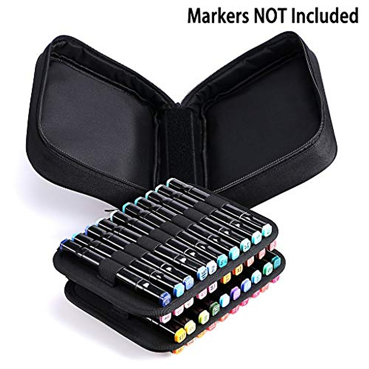 BTSKY Double-Ended Art Marker Carrying Case Organizer for Lipsticks-40 Slots Canvas Zippered Markers Storage(Black)