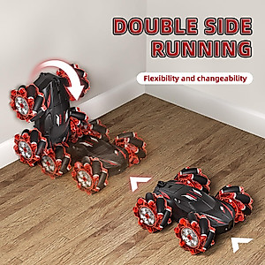 Jovow RC Stunt Car, 2.4GHz 4WD Gesture Sensing Remote Control Car with Cool Light and Music, Double-Sided 360° Flips RC Cars for Boys Age 6-12 8-12 Birthday Gifts Toy Cars(Red)