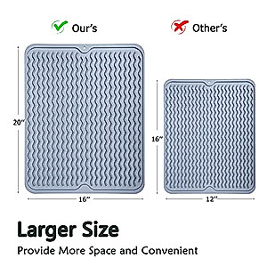 Meiliweser Silicone Dish Drying Mat XL(20" x 16"), Multiple Usages Drying Mat for Kitchen Counter, Heat Resistant & Easy Clean Dish Mat, Misty Gray