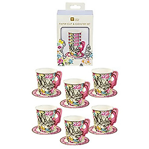 Talking Tables Truly Alice Alice in Wonderland Mad Hatter Party Cup Set with Handle and Saucers in 3 Designs for a Tea Party or Birthday