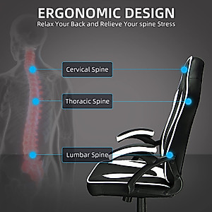Ninecer Ergonomic Gaming Chair Cheap, Racing Style High Back Office Chair Computer Chair, PU Material with Padded Armrests and Height Adjustment Video Game Chair (White)…
