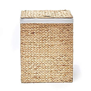 Seville Classics Premium Hand Woven Portable Laundry Bin Basket with Built-in Handles, Household Storage for Clothes, Linens, Sheets, Toys, Water Hyacinth, Rectangular Hamper