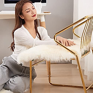 Outlavish Sheepskin Seat Pad Covers, 20x20 Square Medical Cushion for Chairs & Stools, Super Soft Fur & Extra Memory Foam Layer (Pearl White, 20x20)