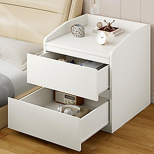 IDEALHOUSE Nightstand with Drawers Bedside Table White End Table Modern Bed Side Table 2 Drawers Night Stand Drom Side Table Curved with Handle Free Design for Living Room