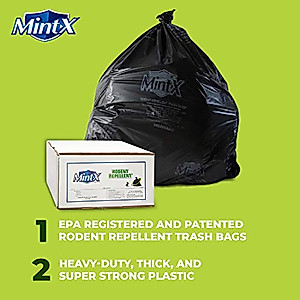 Mint-X - MX4046XHB Rodent Repellent Trash Bags, 1.3 Mil, Flat Seal, 46" Height x 40" Length, Black (Pack of 100)