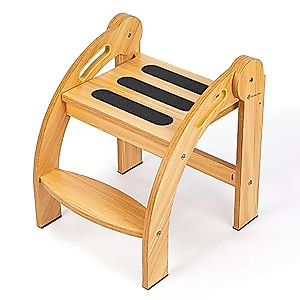 StrongTek 2 Step Wooden Kids' Step Stool, Foldable Toddler Step Stool, Anti-Slip Design, 150 lbs Capacity, 14-inch Height – Ideal for Bathroom, Kitchen, Countertop, and Sofa Access