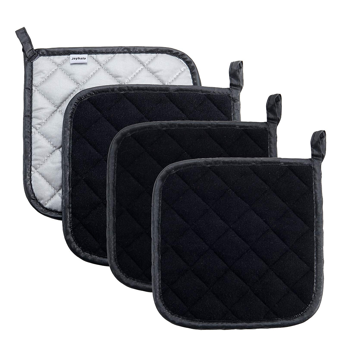 Joyhalo 4 Pack Pot Holders for Kitchen Heat Resistant Clearance Pot Holders Sets Oven Hot Pads Terry Cloth Pot Holders for Cooking Baking, Black