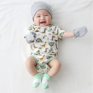 MAMIMAKA Baby Hat and Mittens Set Newborn Baby Hats Caps for Baby Boys Girls 0-6 Months 100% Cotton