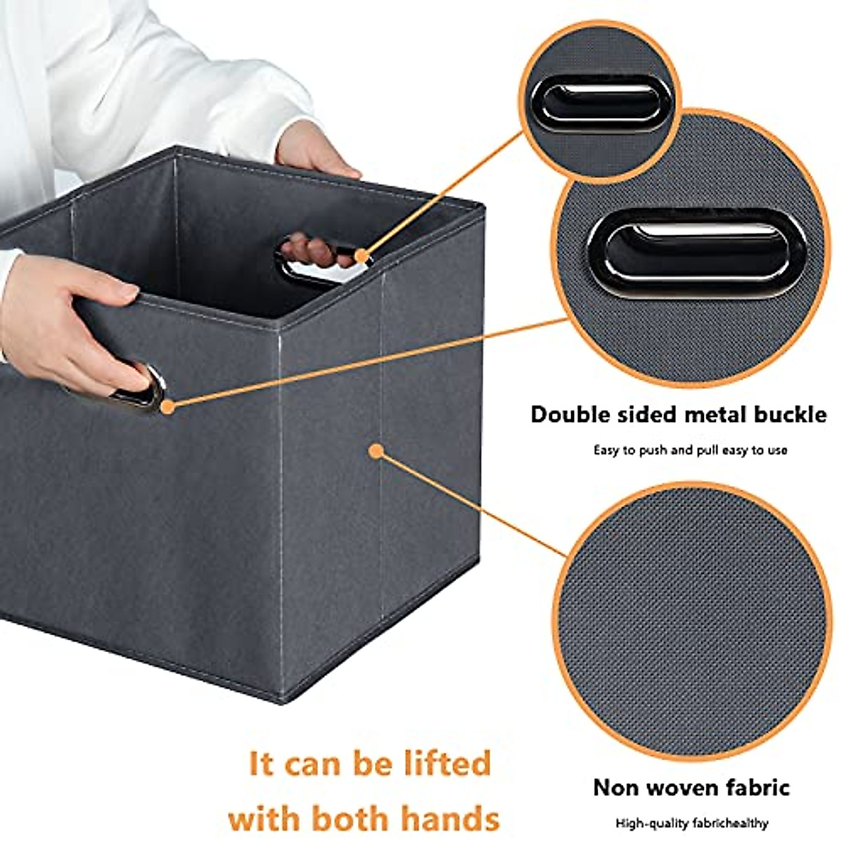 Yunkeeeper storage bins Cubes, Fabric Cube Organizer with Handle, Foldable Cube Bins for Cloth or Accessary Storage, 11x11x11, Set of 3,(Gray)