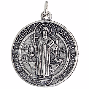 Sterling Silver St Benedict Medal Pendant 15/16 inch Round Oxidized finish NO Chain Included