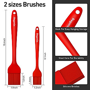 Pastry Brush-Begonia Silicone Basting Brush for Cooking,2pcs 10+8 in Heat Resistant Food Brushes for Baking, Grilling, Cooking and Spreading Oil, Butter, BBQ Sauce, or Marinade Red,A-11
