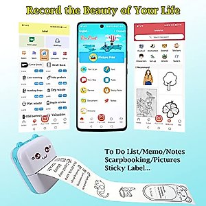 Vicbear Mini Pocket Printer, Portable Thermal Printer with 8 Rolls Printing Paper, Bluetooth Wireless Tiny Printer for Photos/Stickers/Labels/Notes/Receipts, Compatible with iOS and Android, Blue