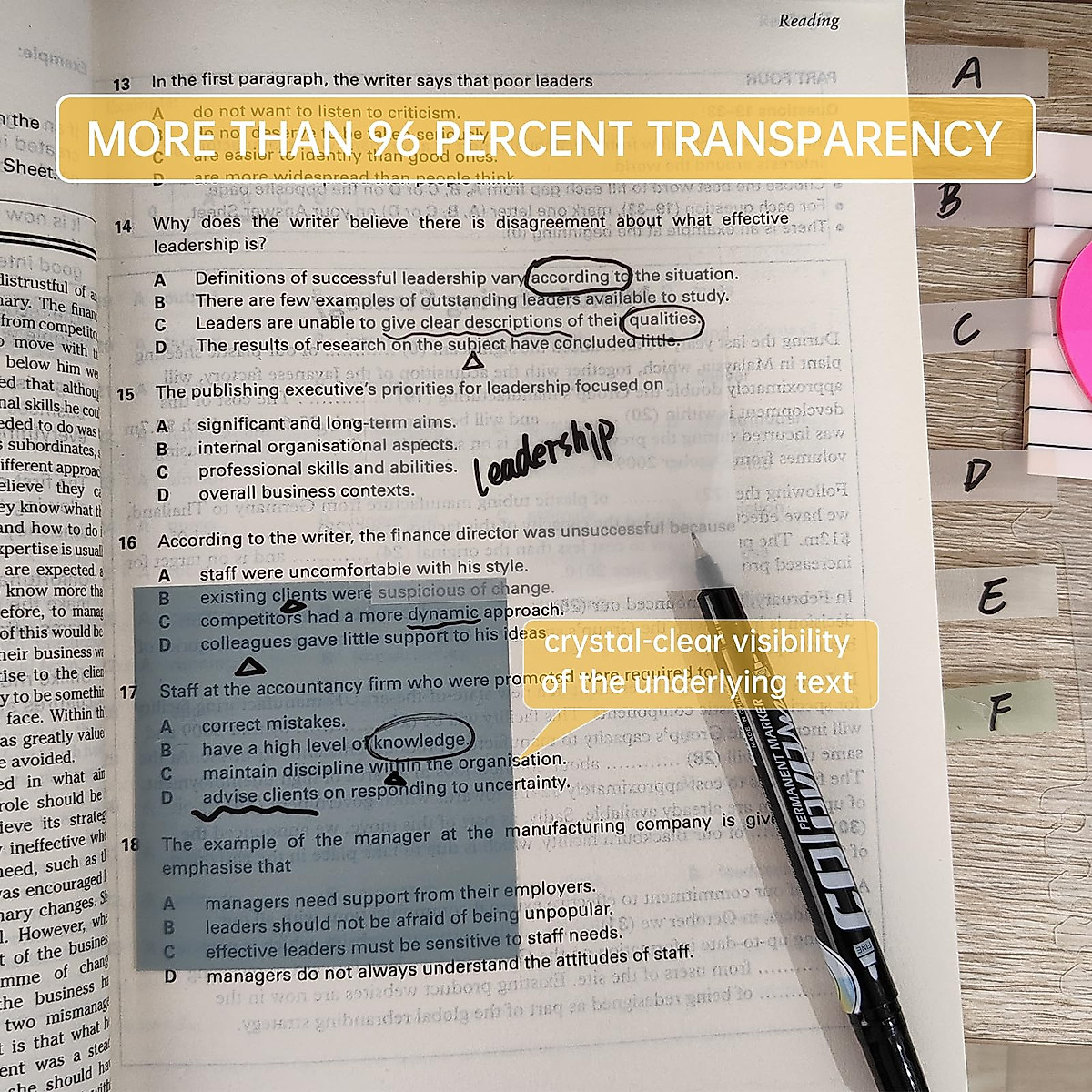 Transparent Sticky Notes with Marker, 3x3 inch Clear Sticky Note Pads, 7 Pack Translucent Sticky Note See Through School Office Supplies for Book Notes Highlights, Clean Removal (7 pack-clear)