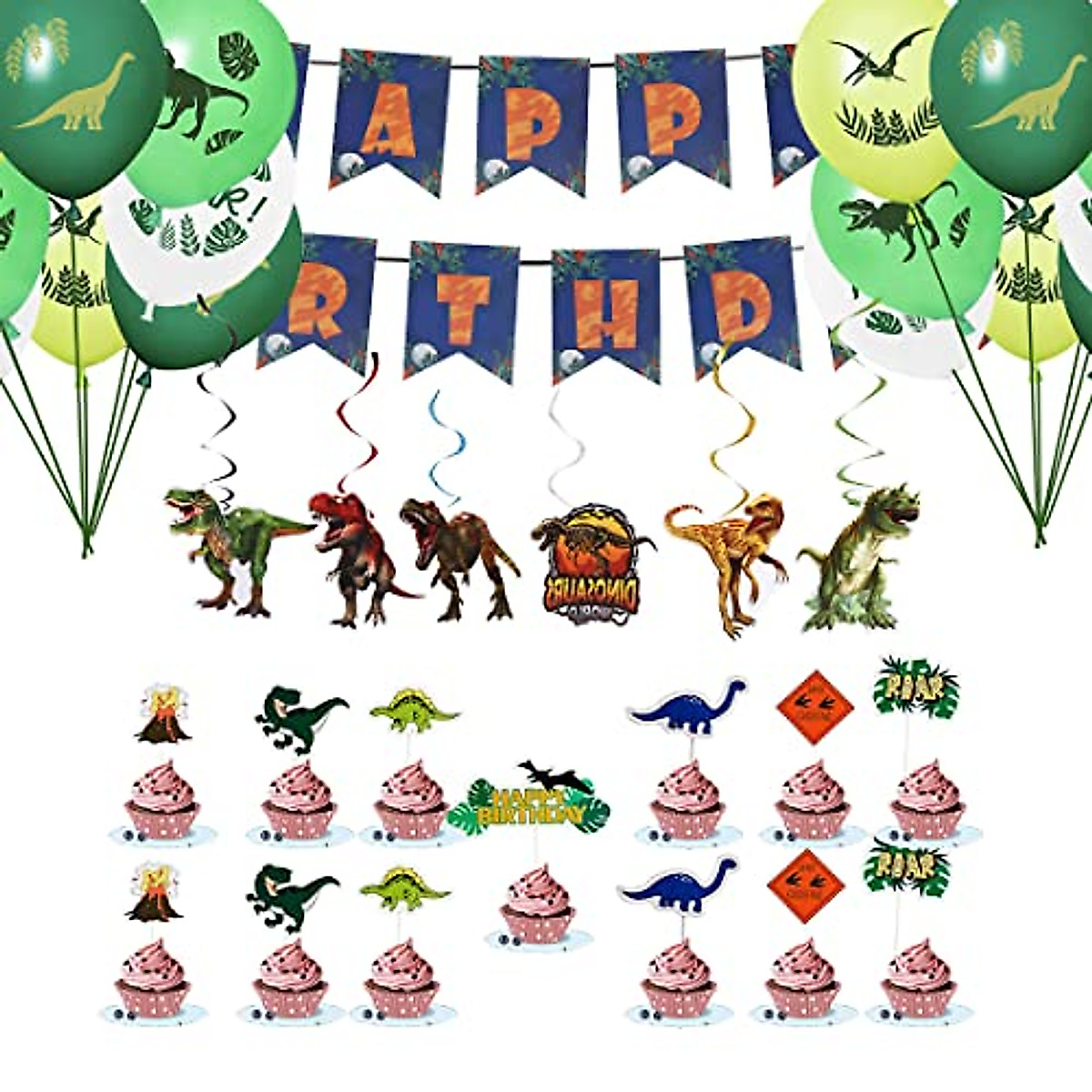 Dinosaur Birthday Party Supplies Kit For Boys, Dinosaur Party Decorations-20 Guest-Include Dino Plates Cups Napkins Banner Cutlery Balloon Tablecloth Straws Toppers