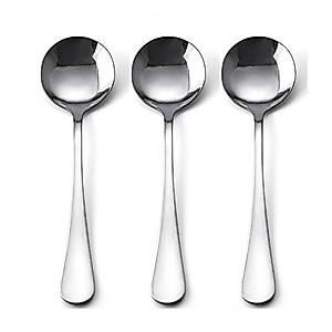 HornTide 6-Piece Soup Spoon Set Bouillon Spoon Flatware Stainless Steel Mirror Polishing 6.5-Inch 16.6cm