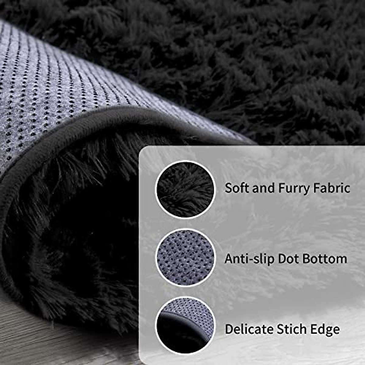 HOMBYS Shaggy Area Rug 8x10 Feet, Ultra Soft Large Plush Faux Fur Carpet, Non-Skid Bedroom Living Room Rug for Kids Playroom Home Decor, Black