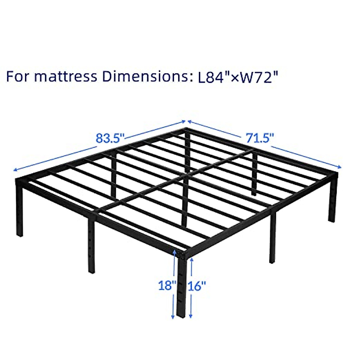 AMSEJOPS California King Bed Frames, 18 Inches Heavy Duty Metal Platform Bedframe with Steel Slat Support, No Box Spring Needed, Noise-Free, Easy Assembly