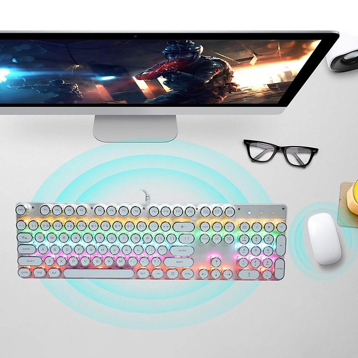 Byged Gaming Keyboard, Bluetooth Wired RGB Backlit Computer Mechanical Keyboard with Retro Keycap, USB Plug-and-Play, for Pc, Laptop and Computer for Gamer Typewriter