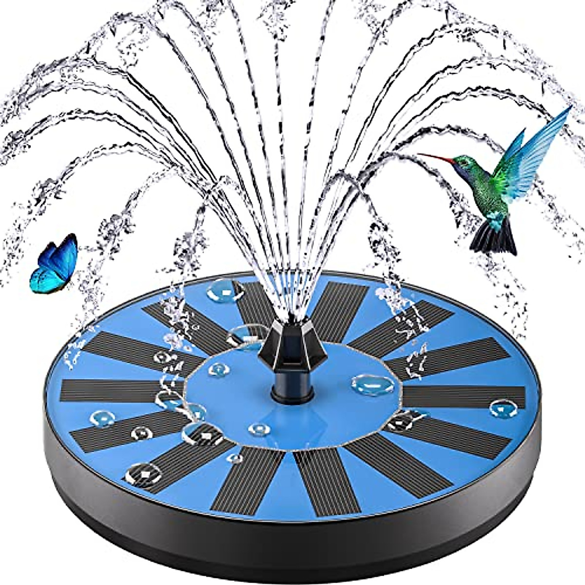 ZOLOCHEL Solar Fountain Upgraded 100% Glass Covered， Solar Powered Bird Bath Water Fountains with 8 Nozzles & 4 Fixers for Garden, Pond, Pool, Fish Tank Decoration
