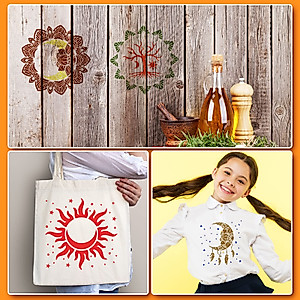 9 Pieces Mandala Sun and Moon Stencil Moon Sun Flower Star Stencil Mandala Sun Moon Stencils Reusable Painting Templates with Metal Open Ring for DIY Scrapbooks Painting on Wood Wall Home Decor Supply