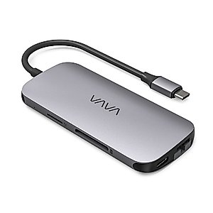 VAVA USB C Hub 9-in-1 Adapter with Pd Power Delivery, 1Gbps Ethernet Port, SD Card Reader, 4K USB C to HDMI, 3 USB Ports for MacBook Pro and Type C Windows Laptops-Grey