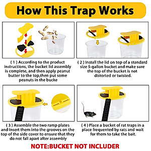 Mouse Trap Bucket,Bucket Lid Mouse Rat Trap, Reusable Humane Mouse Traps for Indoor Outdoor，Automatic Reset Bucket Lid Mouse Trap，5 Gallon Bucket Compatible（2 Pack cat Style）