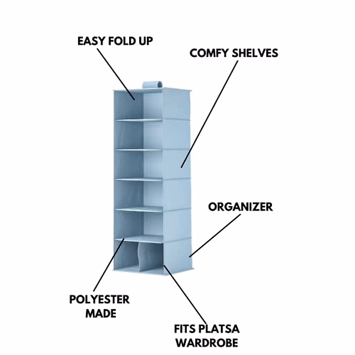 Ikea Stuk Heavy Duty 7 Compartment Clothes Storage Shelves (Light Turquoise 11 ¾x11 ¾x35 ½, 30x30x90 cm), Foldable Hanging Closet Organizer Polyester
