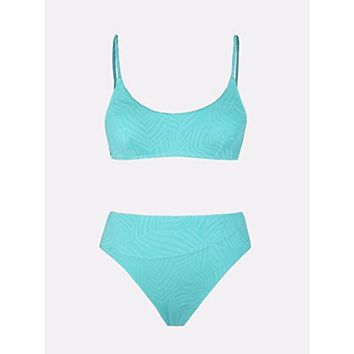 CUPSHE Women Swimsuit Bikini Set Two Piece Bathing Suit High Waisted Ribbed Texture Asymmetrical Bottom, XL Light Green
