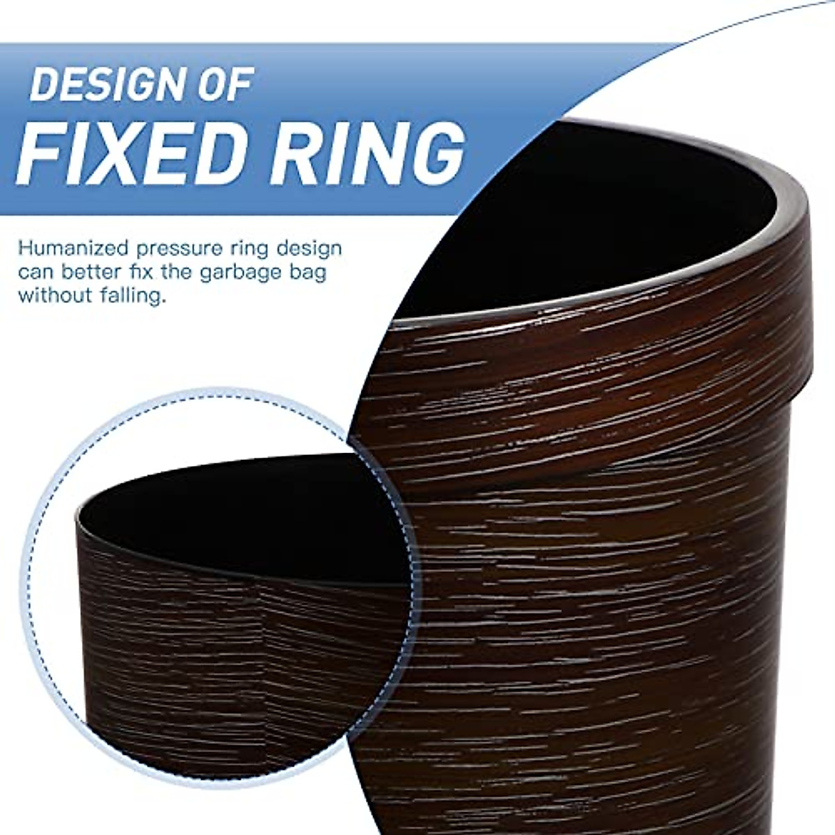 NUOBESTY Plastic Trash Can Bin Wastebasket Wood Grain Garbage Container for Bathroom Kitchen Laundry Room Home Office Dorms Rubbish Box 27. 5x21. 2x21. 2 cm Black